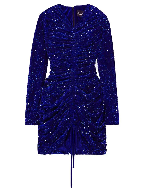 RICHARD QUINN Ruched Sequined Stretch Velvet Mini Dress - Cobalt Blue
