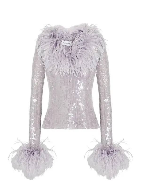 16Arlington Pendall Feather-embellished Sequined Mesh Top - Lavender