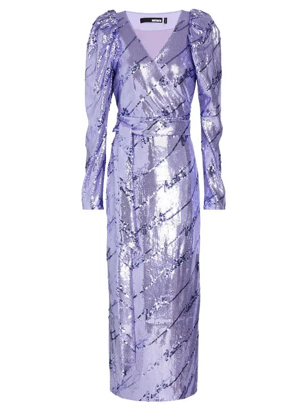 Remain Birger Christensen Sequined Mesh Midi Wrap Dress - Lavender