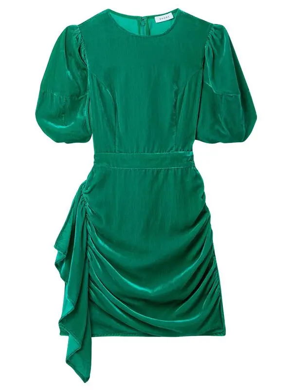 Rhode Pia Ruched Velvet Mini Dress - Emerald
