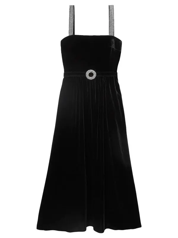 Borgo De Nor Belted Crystal-embellished Velvet Midi Dress - Black
