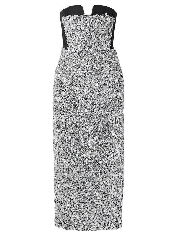 Carolina Herrera Strapless Embellished Faille Midi Dress - Silver