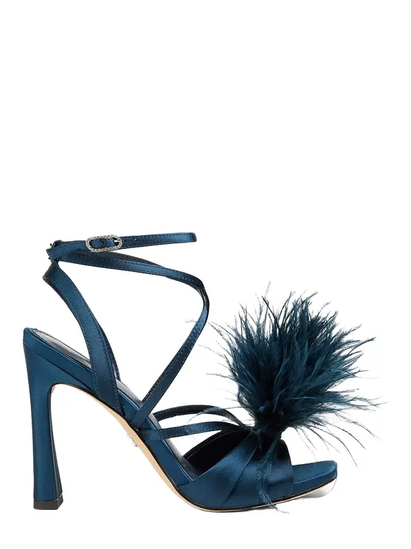 Sam Edelman Layton Feather-trimmed Satin Sandals - Navy