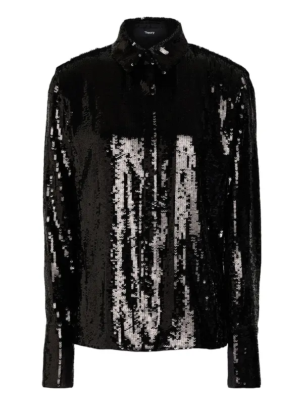 Theory Sequined Satin Blouse - Black