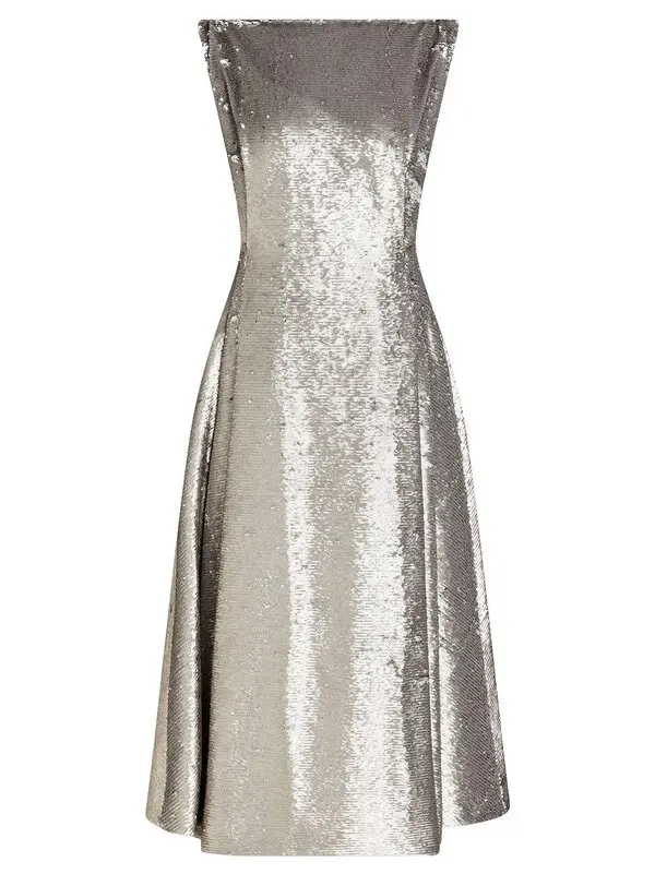 EMILIA WICKSTEAD Pleated Sequined Tulle Midi Dress - Silver