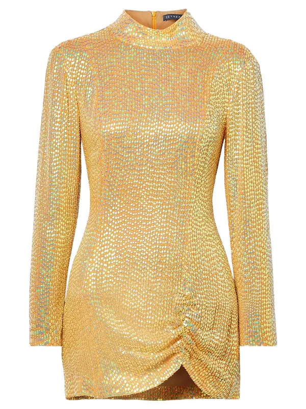 Zeynep Arçay Ruched Embellished Mini Dress - Marigold