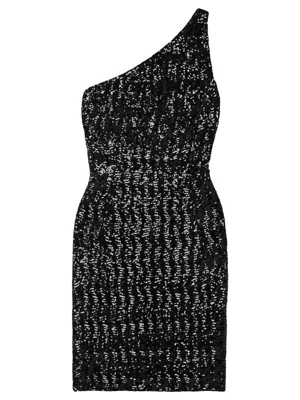 Michael Kors One-shoulder Sequined Mini Dress - Black