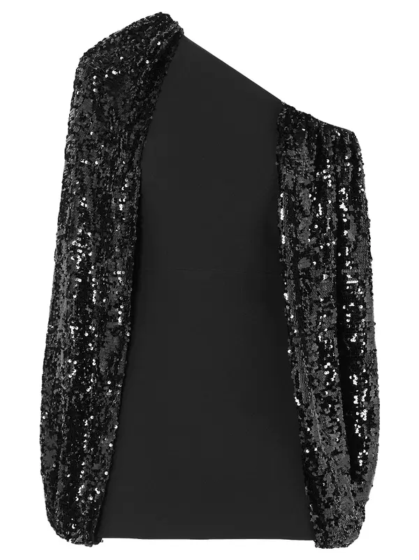 Safiyaa Janie One-shoulder Sequined Mini Dress - Black