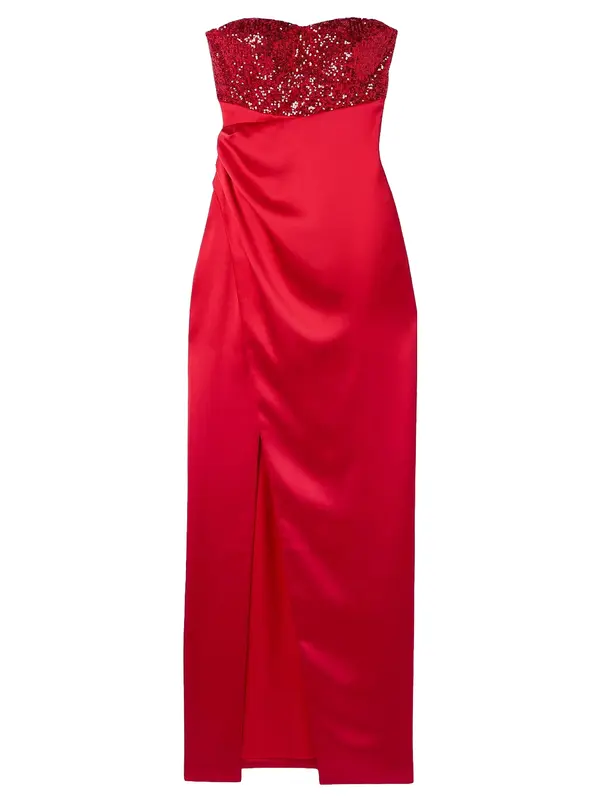 SEMSEM Gathered Sequin-embellished Gown - Red