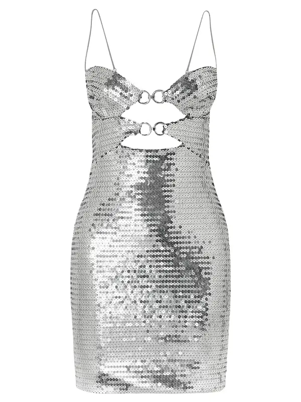 NENSI DOJAKA Embellished Cutout Sequined Tulle Mini Dress - Silver