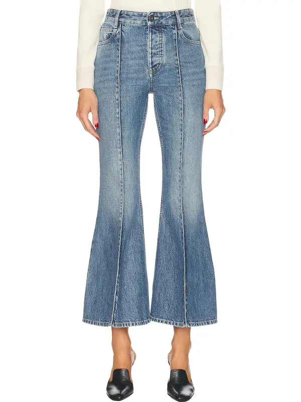 Bottega Veneta Cropped Kick Flare Leg Jeans - Mid Blue