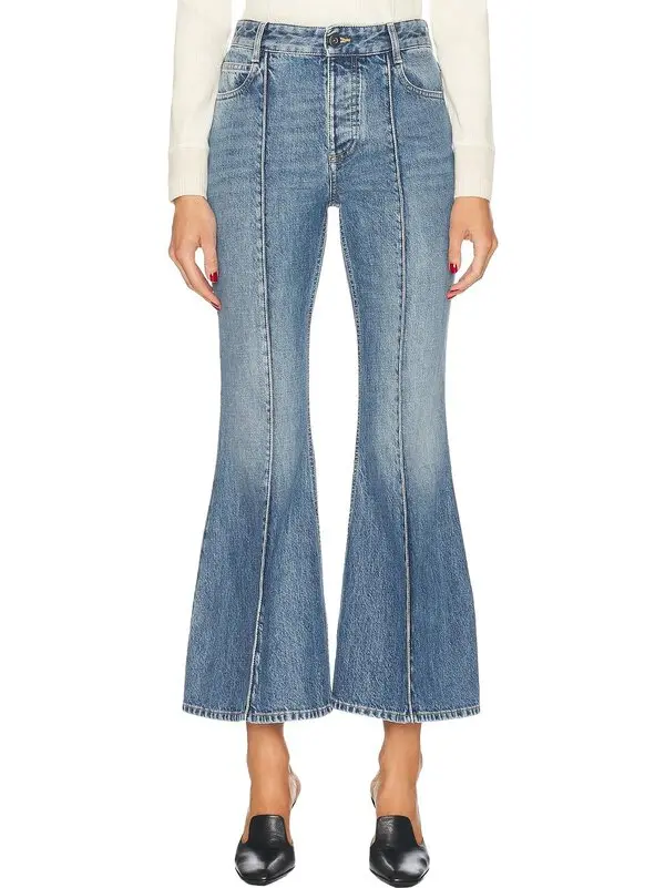 Bottega Veneta Cropped Kick Flare Leg Jeans - Mid Blue