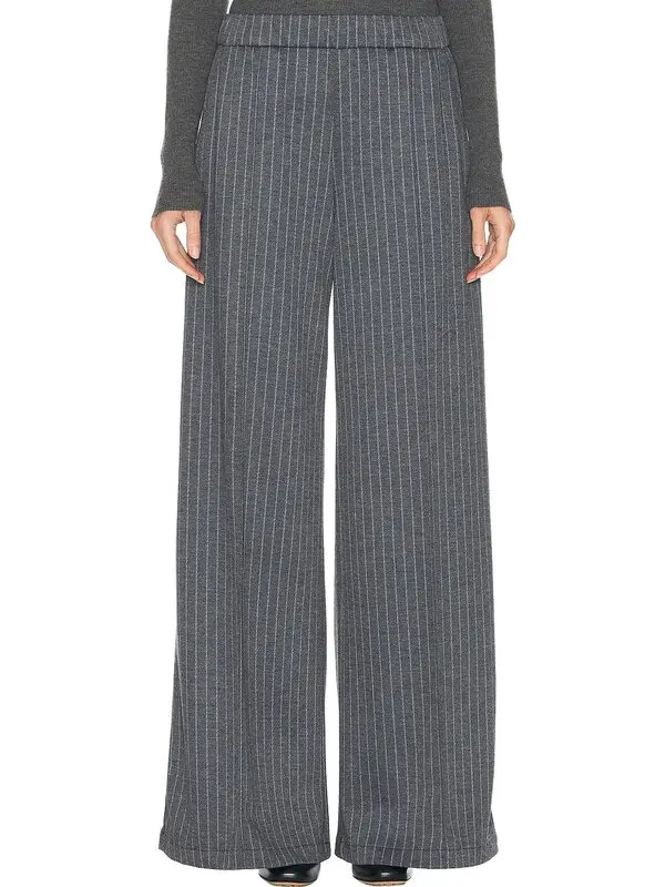 Sprwmn Wide Leg Pintuck Pant - Grey Pinstripe