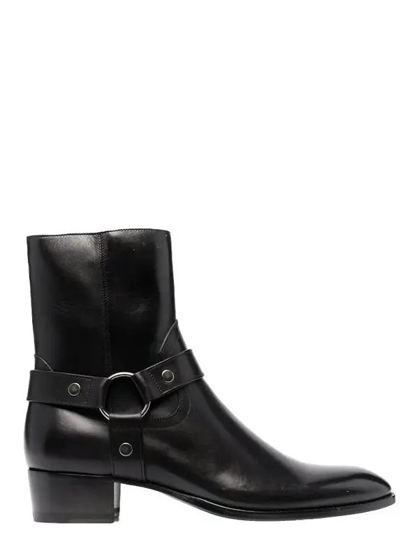 Saint Laurent Wyatt Harness Boots In Leather - Black