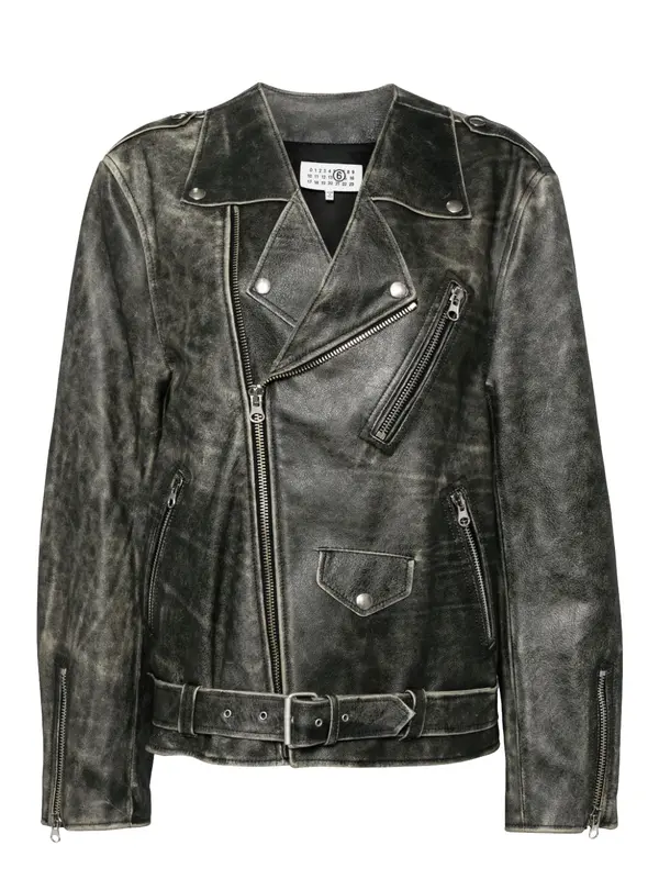 MAISON MARGIELA Leather Biker Jacket - Green