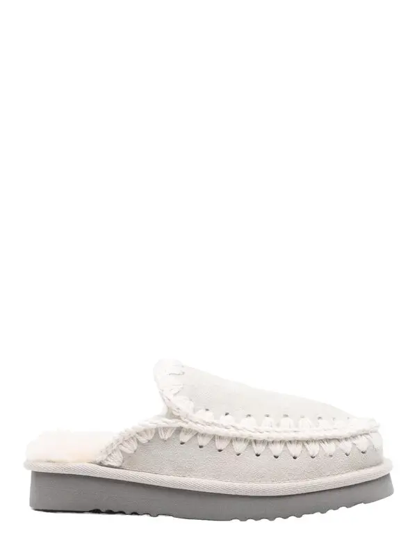 Mou Slip-on Suede Shearling Lined Slippers - Grey