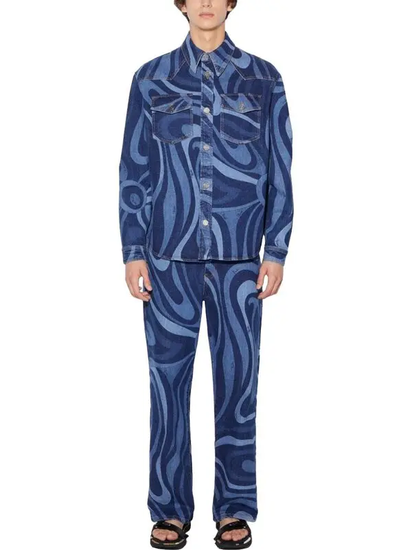 Emilio Pucci Marmo-print Denim Shirt - Blue