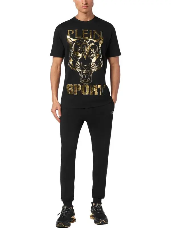 PLEIN SPORT Tiger-print Round-neck T-shirt - Black
