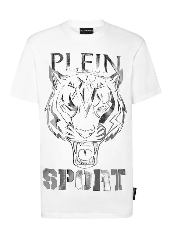 PLEIN SPORT Tiger-print Round-neck T-shirt - White