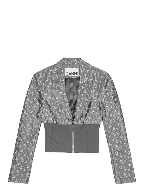 GANNI Jacquard Cropped Blazer - Grey