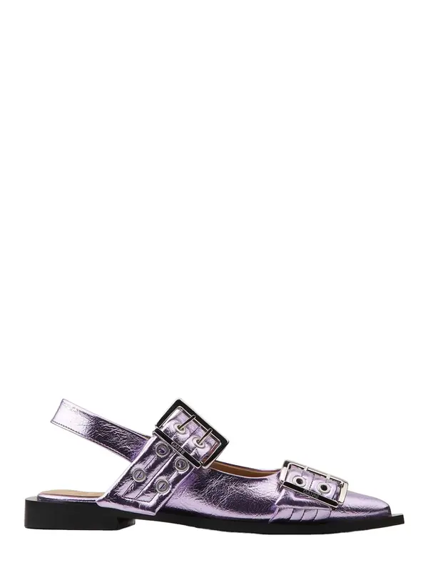 GANNI Buckle Detail Metallic Ballet Flats - Purple