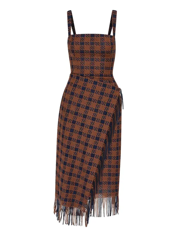 Oscar De La Renta Check Fringe Guipure Skirt - Brown