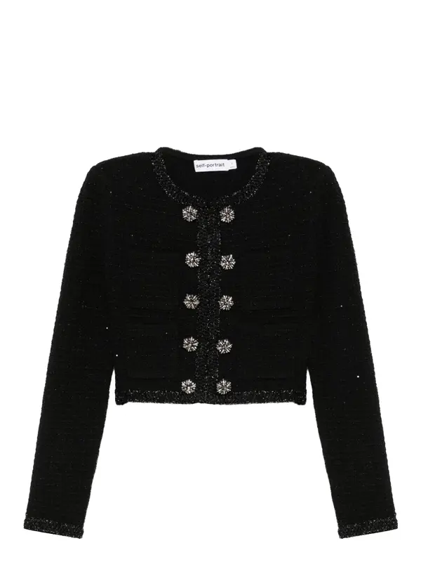 SELF-PORTRAIT Textured Knit Jacket - Black