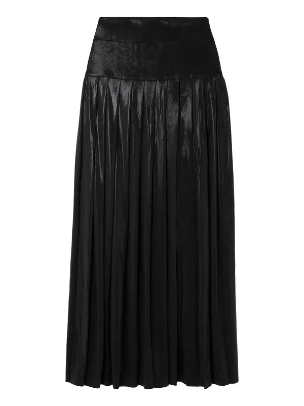 Norma Kamali Pleated Stretch-lamé Maxi Skirt - Black