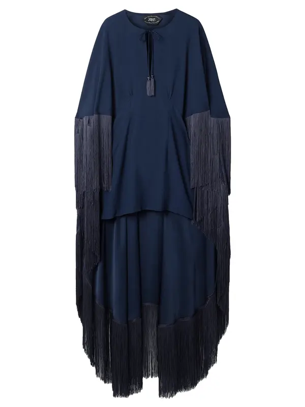 TALLER MARMO 1970 Cape-effect Fringed Mini Dress - Blue
