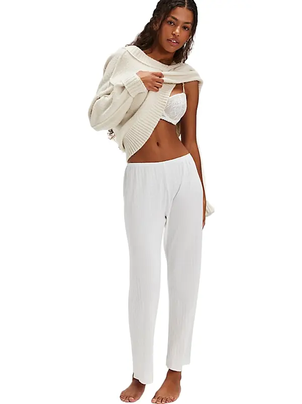 Donni. Pointelle Simple Crop Pants - Powder