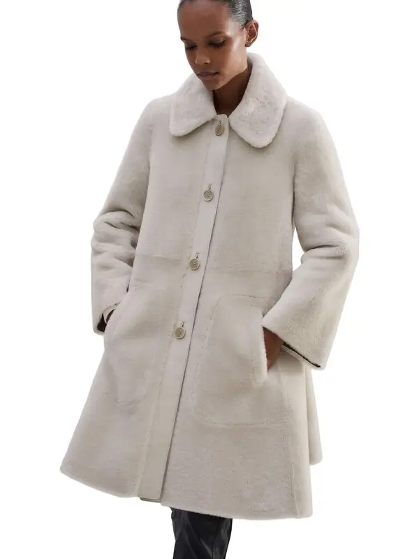 ME+EM Luxe Shearling Leather-mix Swing Coat - Natural