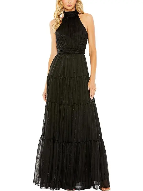 Mac Duggal Tie Neck Halter Gown - Black