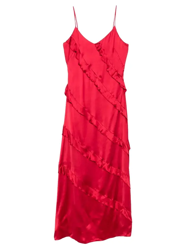 TWINSET Ruffled Satin Maxi Dress - Red