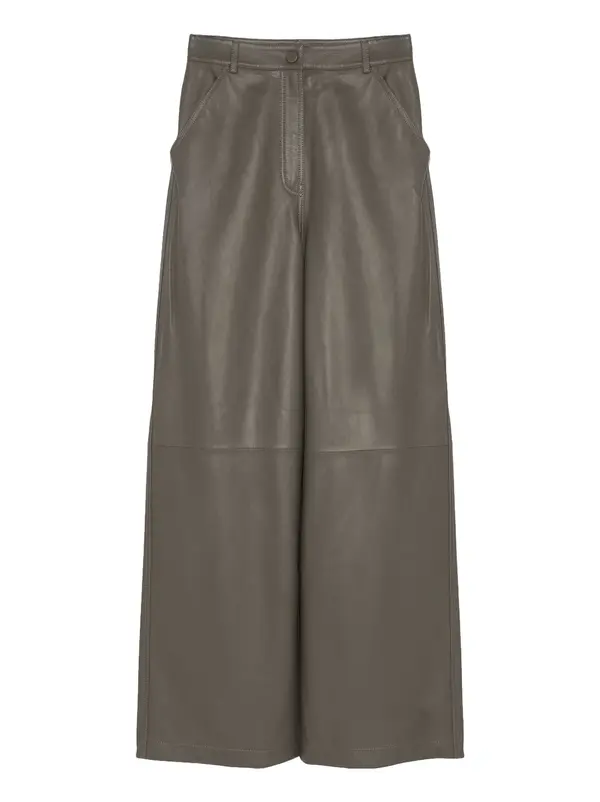 YVES SALOMON Leather Wide-leg Trousers - Grey