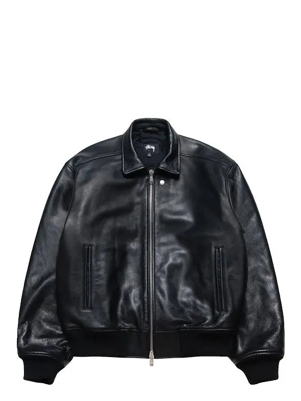 StÜssy Leather Flight Jacket - Black
