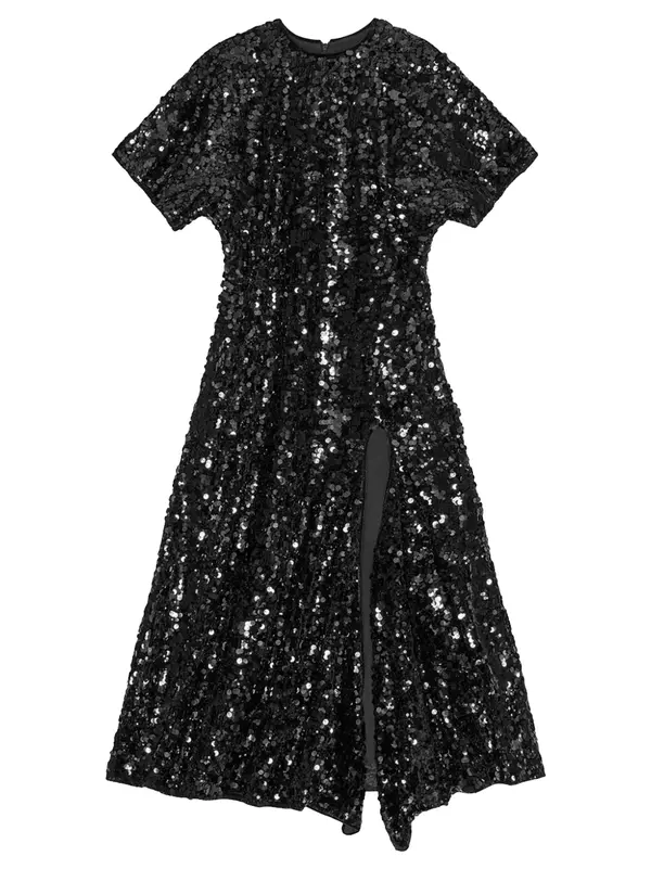 GANNI Sequinned Velvet A-line Dress - Black