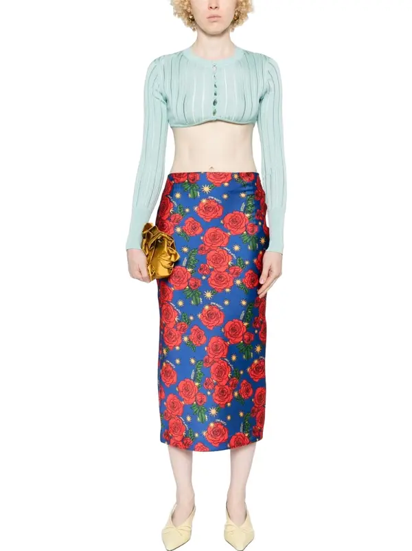 ALESSANDRO ENRIQUEZ Mix-print Midi Skirt - Blue