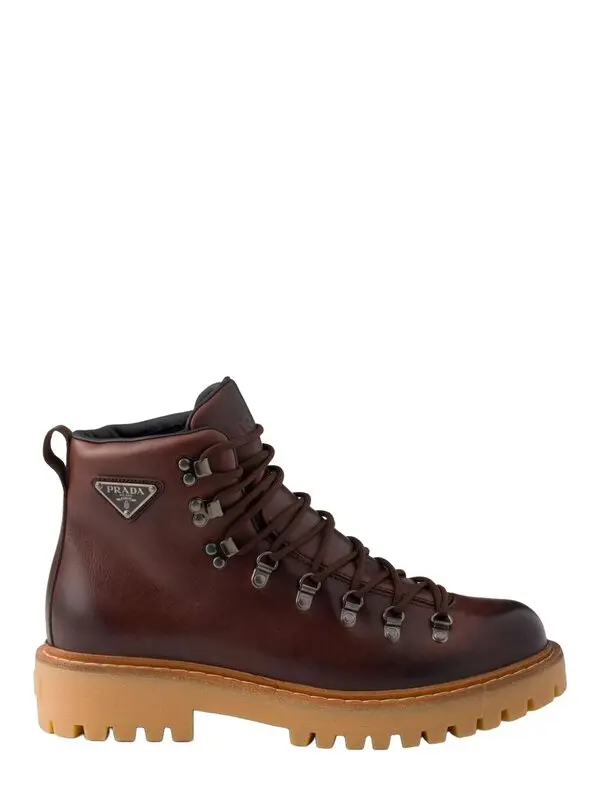 Prada Laced Leather Boots - Brown