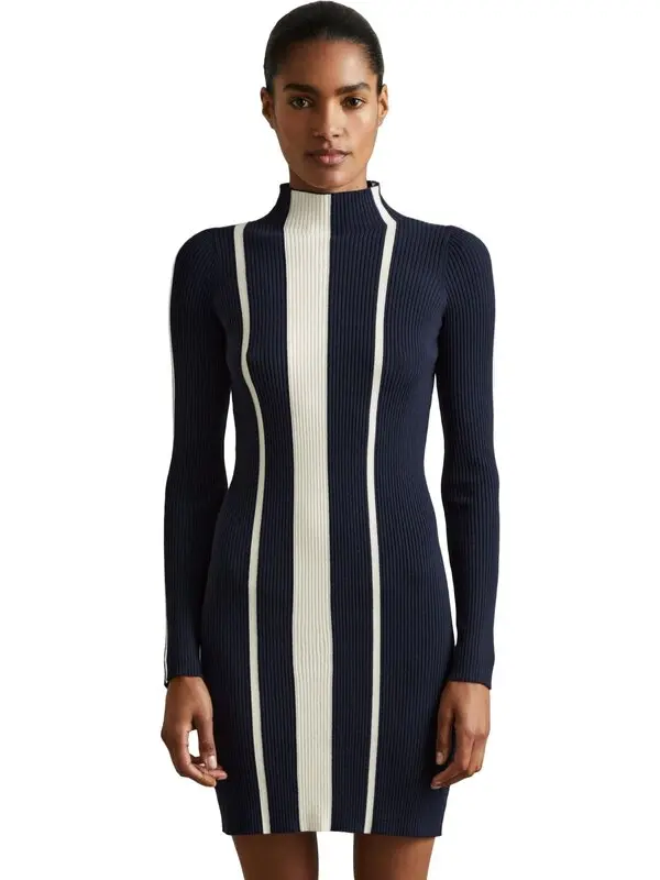 REISS Kelli Ribbed Mini Dress - Navy/ivory