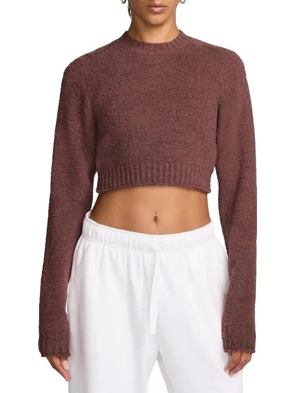 Nike Phoenix Bouclé Long Sleeve Cropped Top - Red Sepia