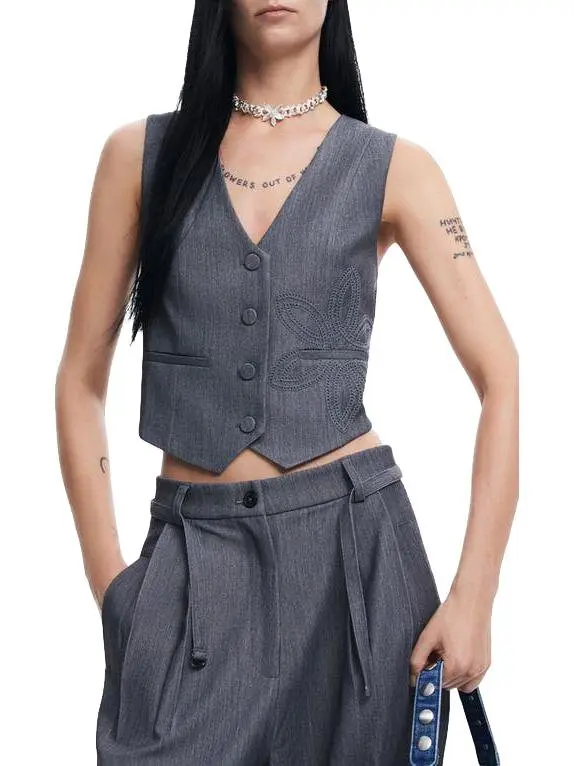 Desigual Bruselas Crop Vest - Black Grey