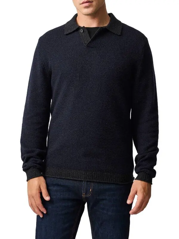 Rodd & Gunn Marlin Cotton & Wool Blend Johnny Collar Sweater - Indigo