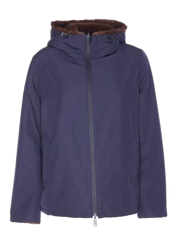 LOU ANDREA Reversible Jacket With Hood And Faux Fur Detail - Blue