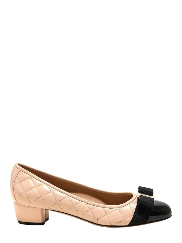 FERRAGAMO Quilted Vara Pump - Beige