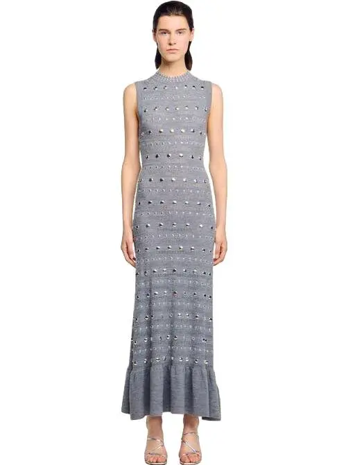 Sandro Knit Maxi Dress With Studs - Grey