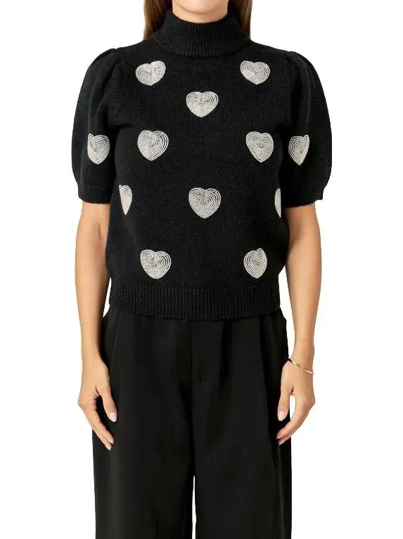 English Factory Heart Embellished Sweater - Black