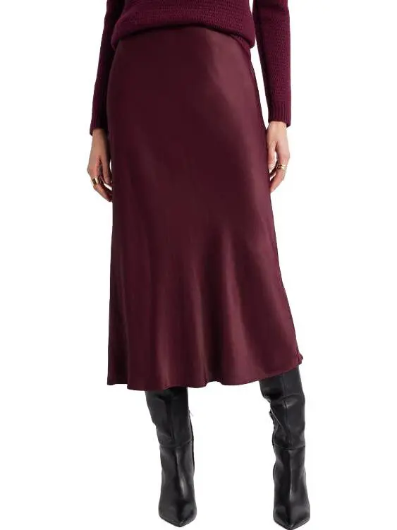 Nordstrom Bias Cut Satin Skirt - Burgundy Royale