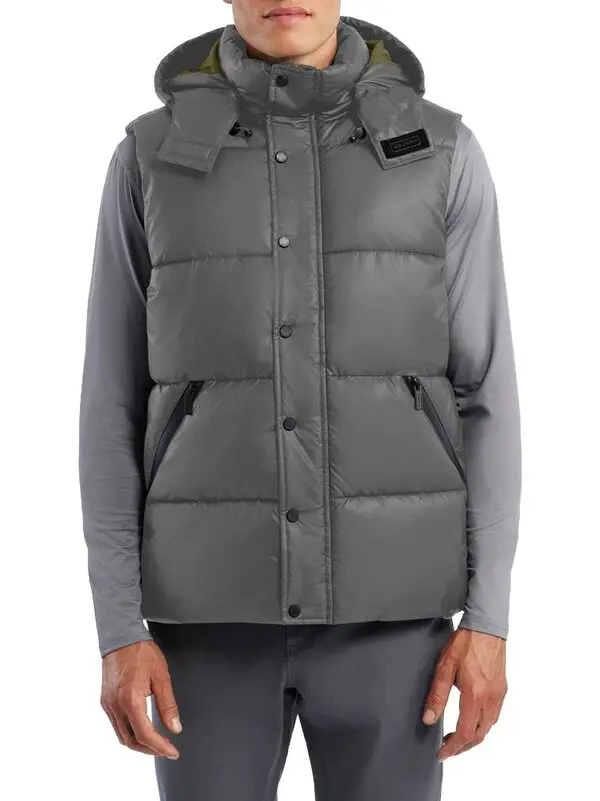 Hunter Water Repellent Quilted Puffer Vest With Removable Hood - Grey