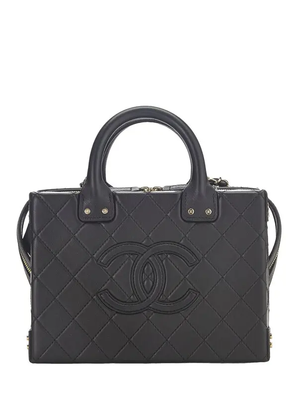 Chanel Calfskin Studded Square Vanity Case - Black