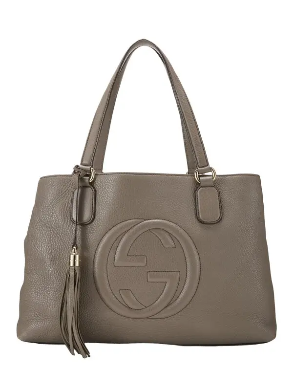 Gucci Leather Soho Working Tote - Grey